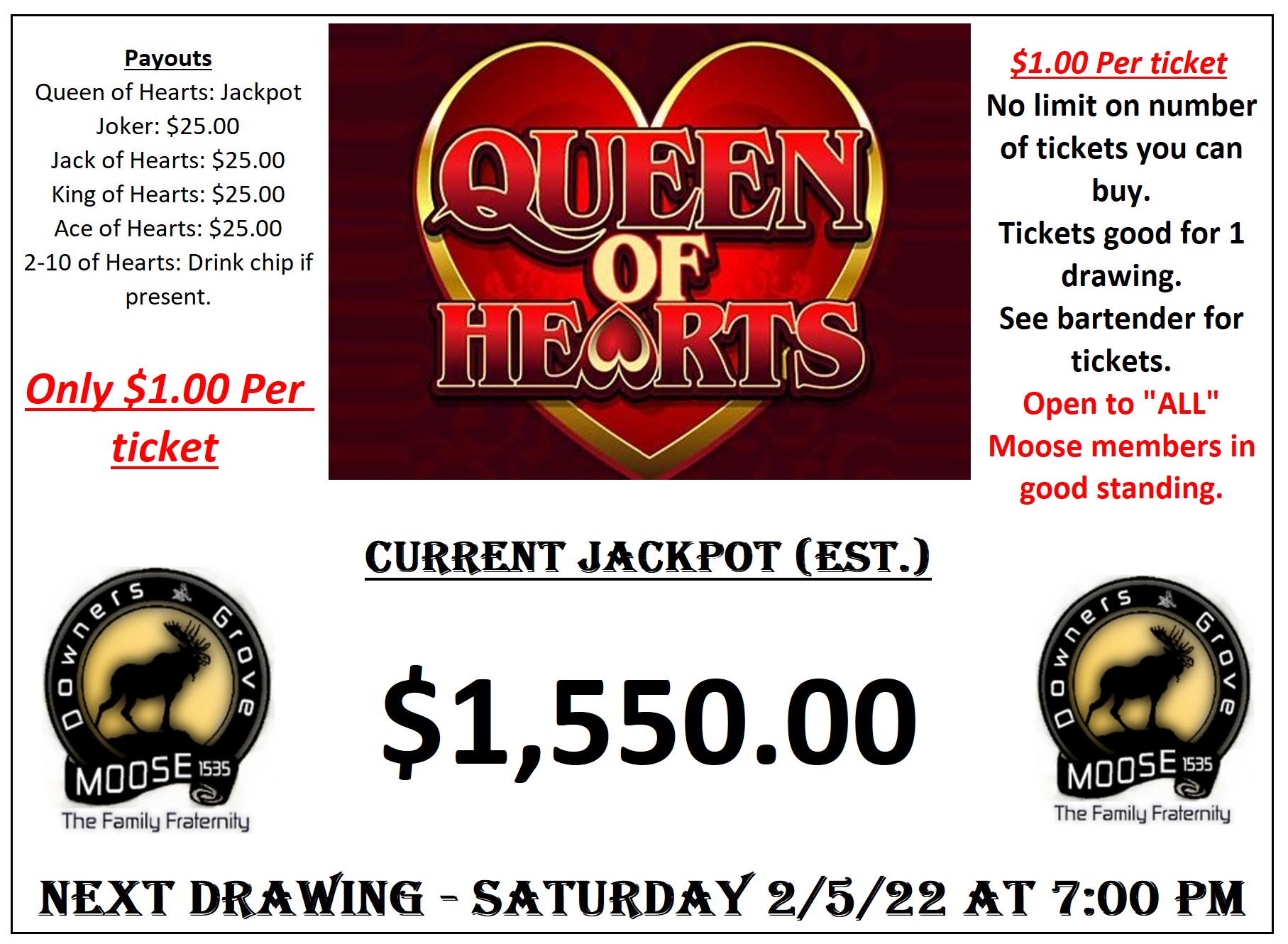 2-5-22 – Loyal Order of Moose, Downers Grove Lodge 1535